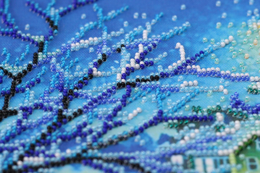 Bead Embroidery Kit on Art Canvas Shining Blue. Abris Art DIY - Etsy