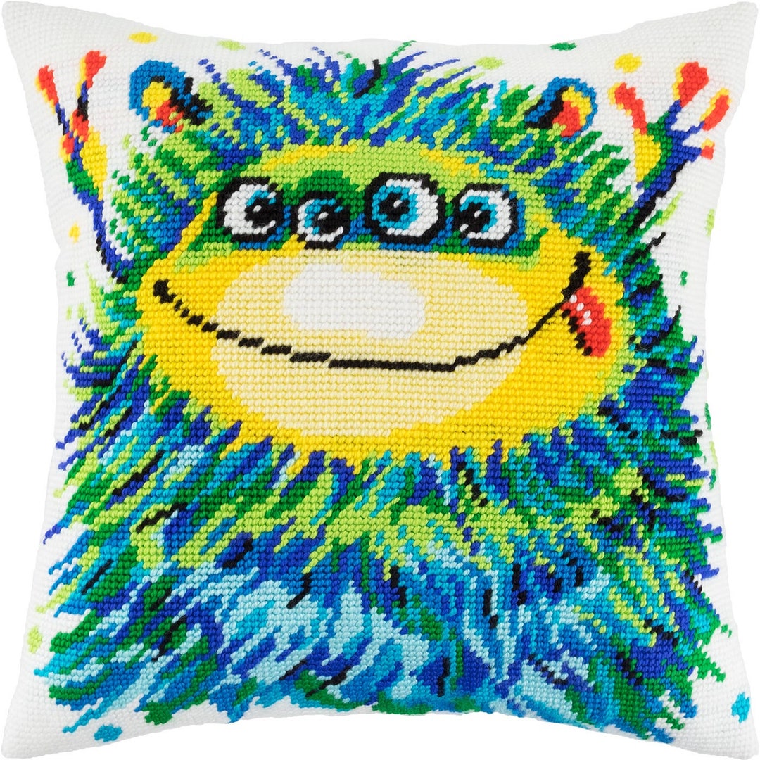 DIY Needlepoint Pillow Kit "monster", Tapestry Cushion Cover Kit, Tent ...
