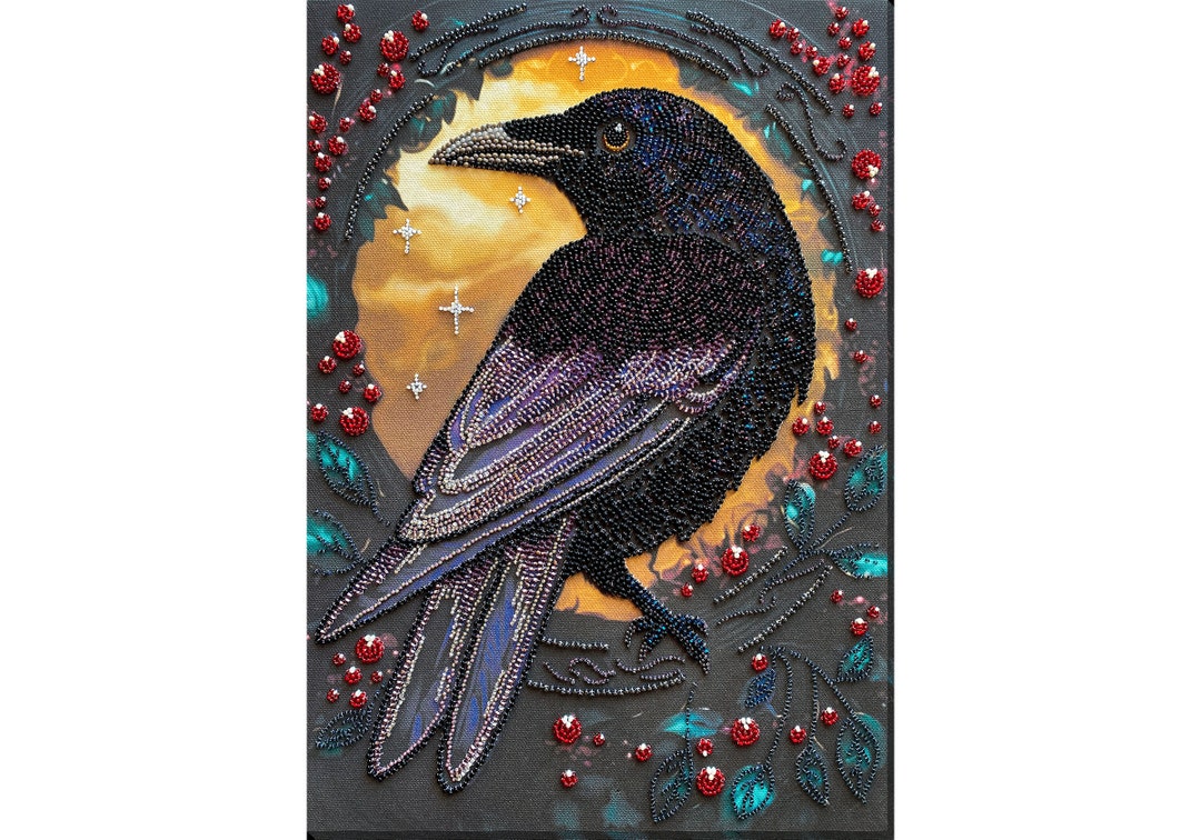 Bead Embroidery Kit on Art Canvas - Black Raven. Abris Art DIY Beadwork ...