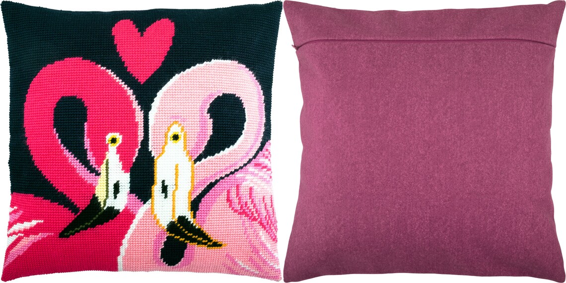 DIY Needlepoint Pillow Kit "two Flamingos", Tapestry Cushion Cover Kit ...