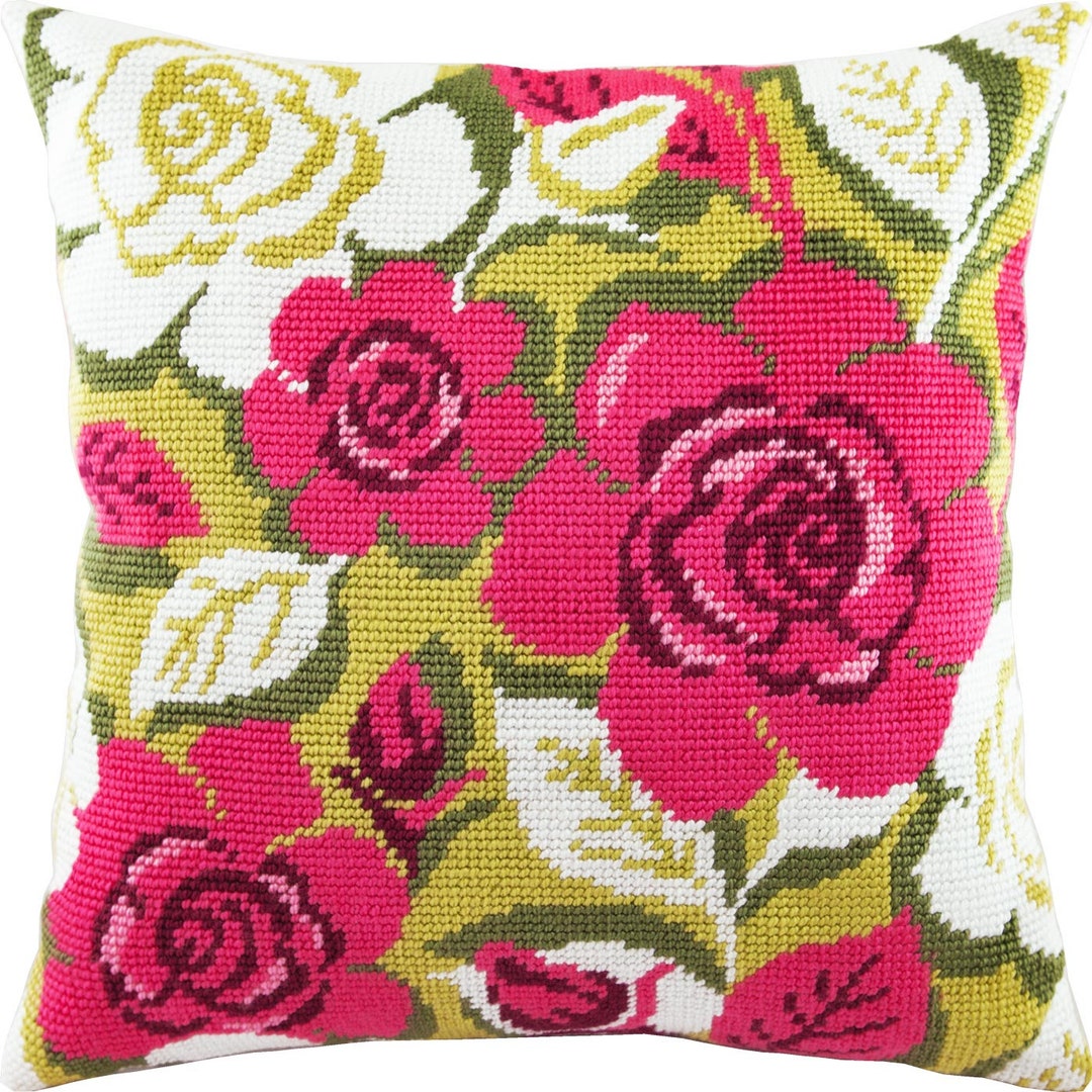 DIY Needlepoint Pillow Kit "roses", Tapestry Cushion Cover Kit, Tent ...
