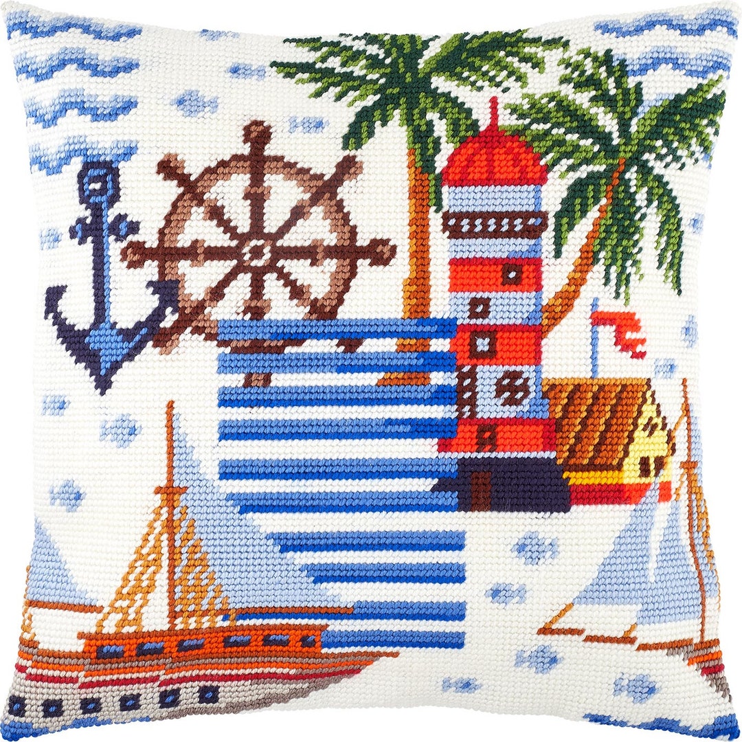 DIY Needlepoint Pillow Kit "sea Memories", Tapestry Cushion Cover Kit ...