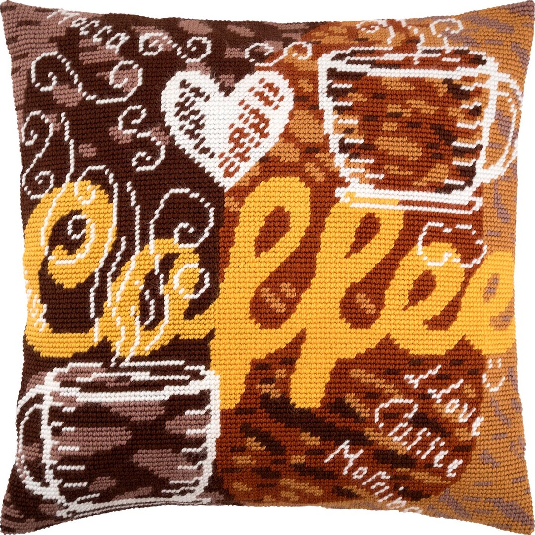 DIY Needlepoint Pillow Kit "coffee", Tapestry Cushion Cover Kit, Tent ...