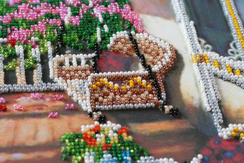 Bead Embroidery Kit on Art Canvas Terrace. DIY Beadwork Kit Embroidery ...