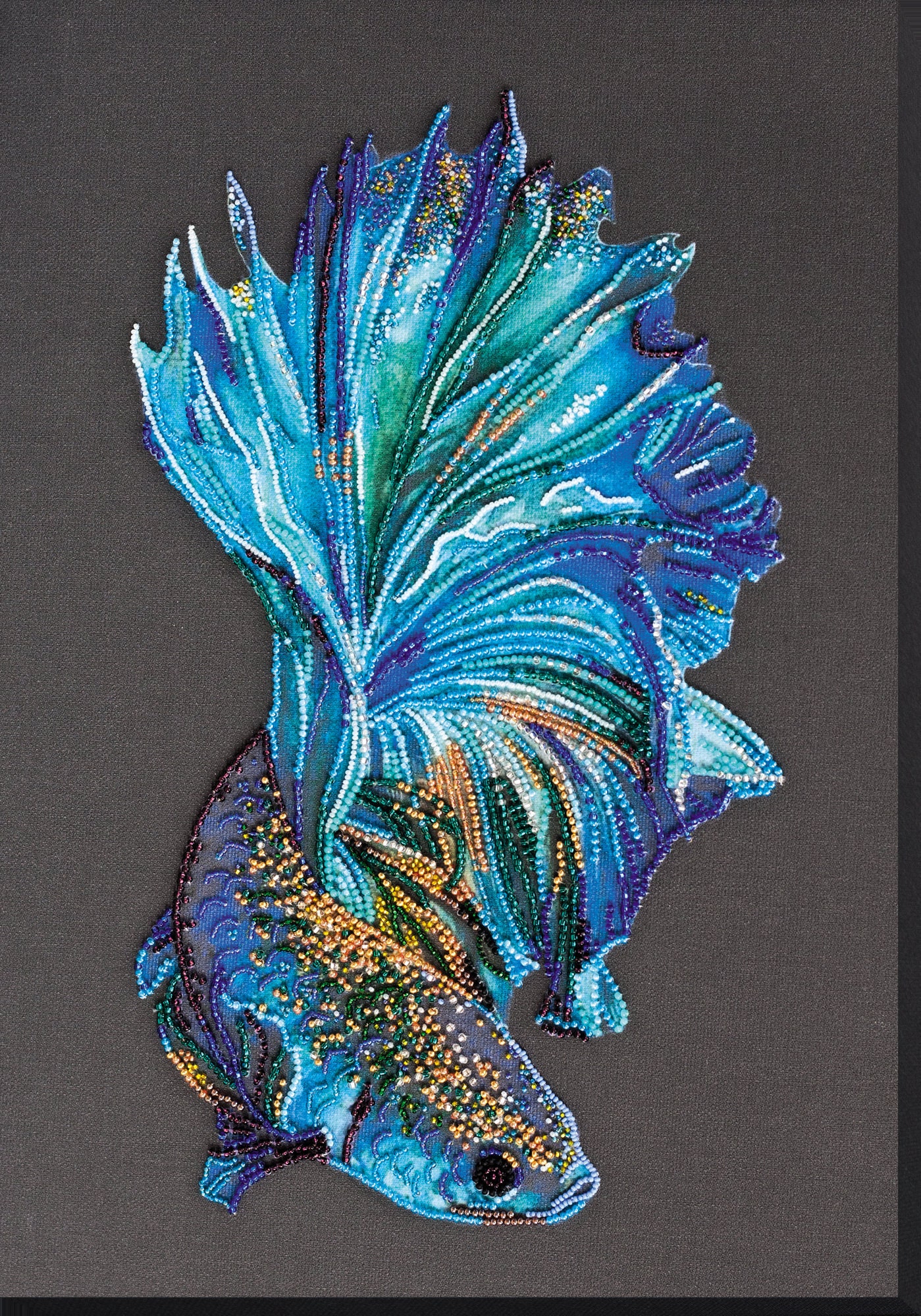 Bead Embroidery Kit on Art Canvas Blue Gold. DIY Beadwork Kit ...