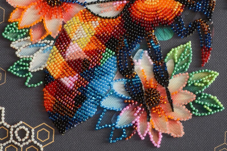 Bead Embroidery Kit on Art Canvas Honey Mosaic. DIY Beadwork Kit Embroidery Pattern, Needlework ...