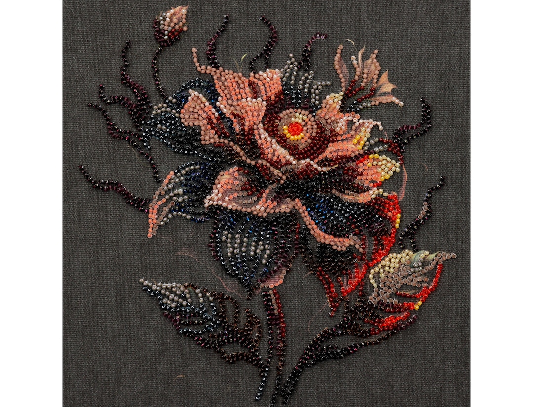 Bead Embroidery Kit on Art Canvas - Flower of the Night. DIY Beadwork ...