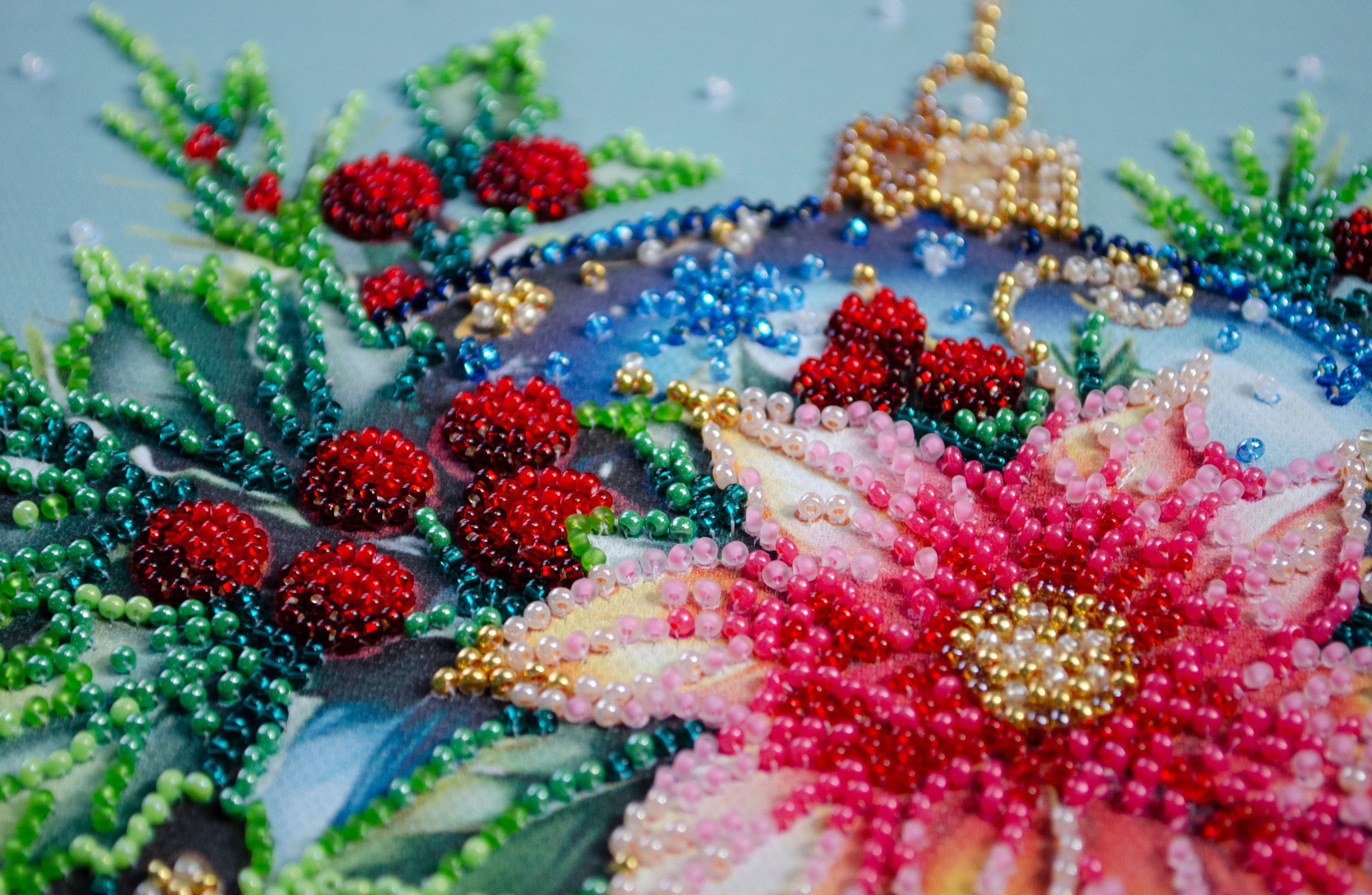 Bead Embroidery Kit on Art Canvas - Christmas Glow. DIY Beadwork Kit ...