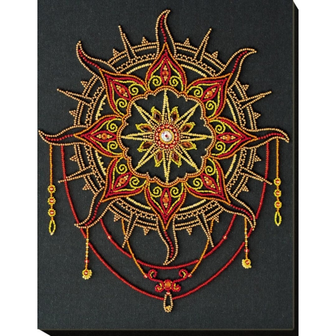 Bead Embroidery Kit on Art Canvas Sun Pattern. Abris Art DIY Beadwork ...
