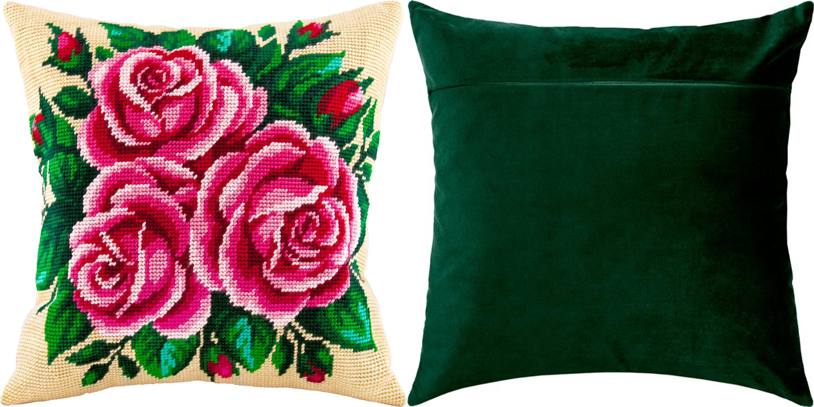 DIY Needlepoint Pillow Kit "pink Roses", Tapestry Cushion Cover Kit ...