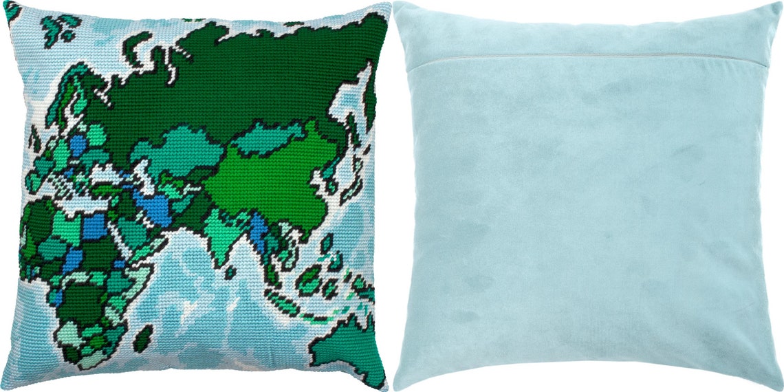 Needlepoint Pillow Kit Map of the World DIY | Etsy