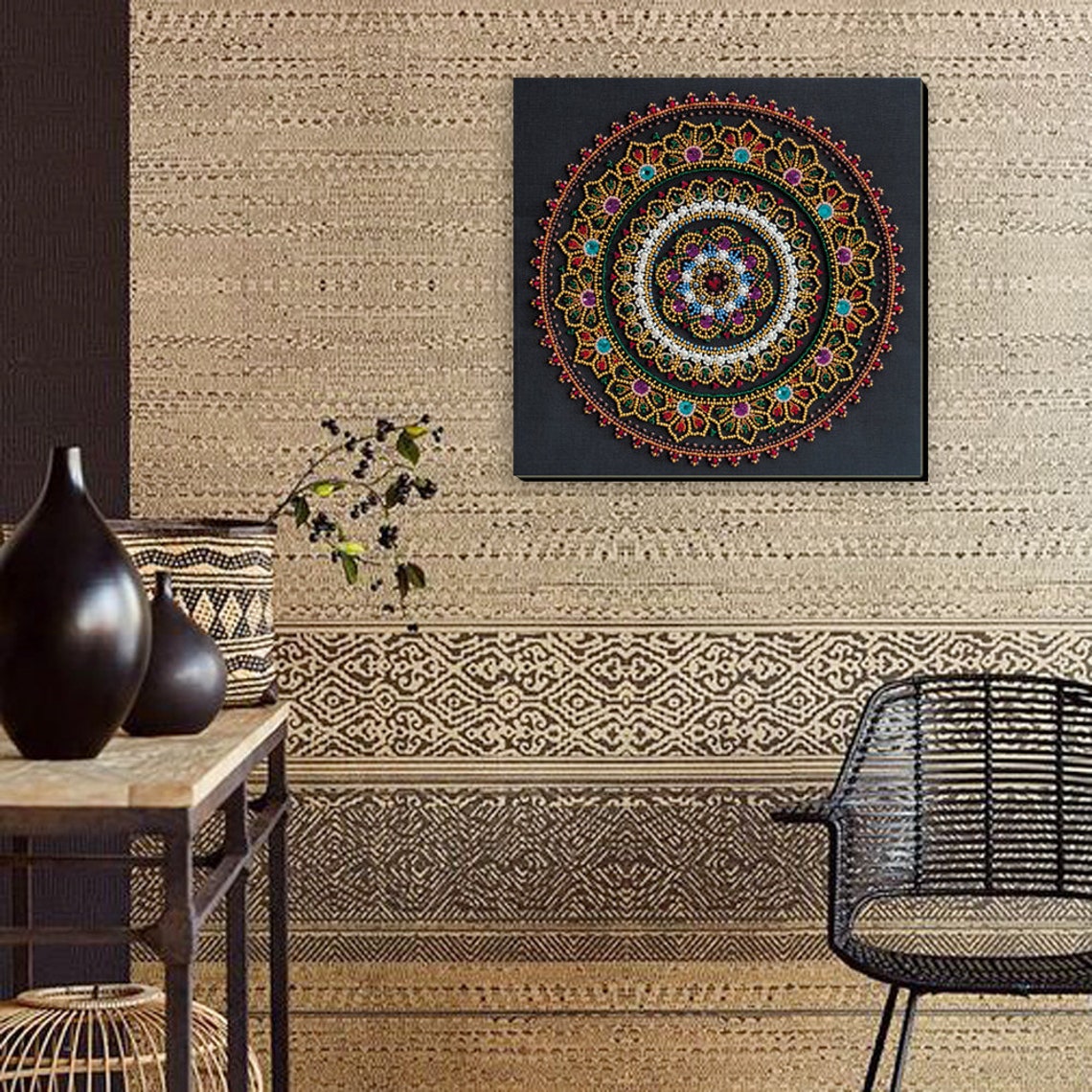 Bead Embroidery Kit on Art Canvas Mandala. DIY Beadwork Kit Embroidery ...