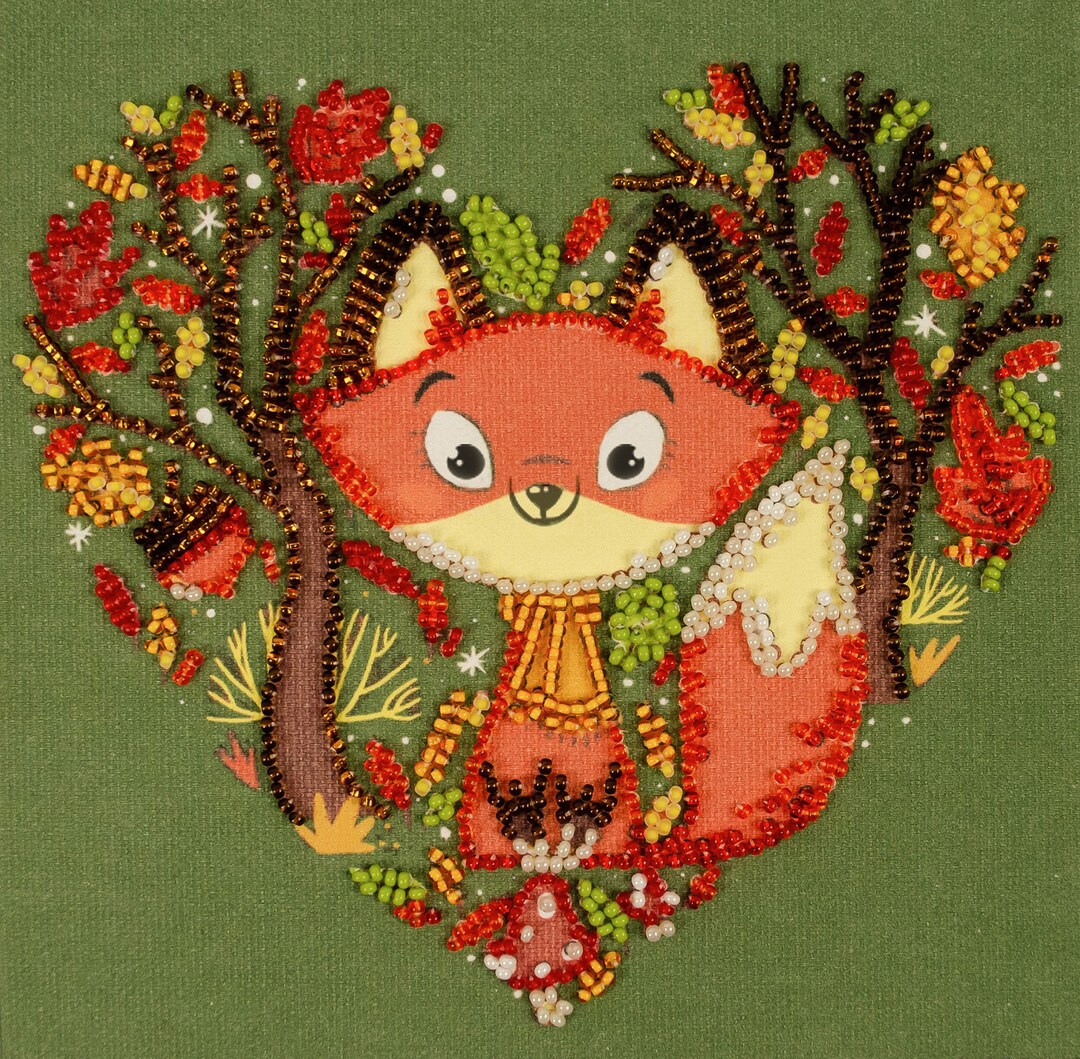 Bead Embroidery Kit on Art Canvas Red Fox. DIY Beadwork Kit Embroidery ...