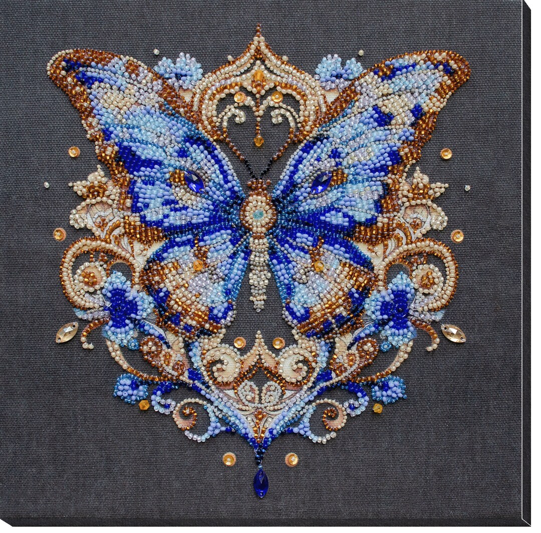 Bead Embroidery Kit on Art Canvas Luxurious Sapphire. DIY Beadwork Kit ...