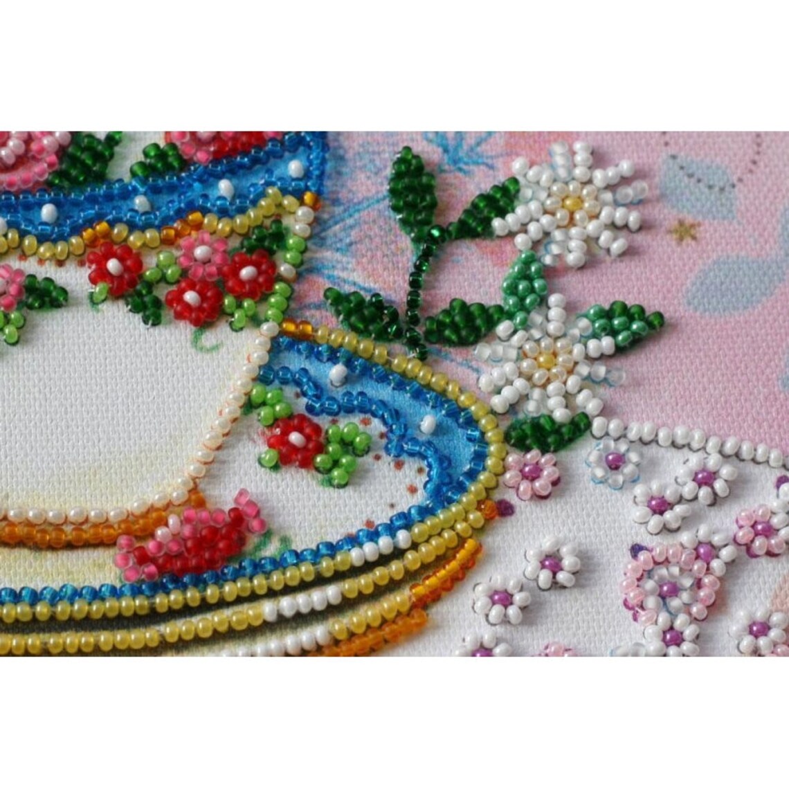 Bead Embroidery Kit on Art Canvas Tea Meeting. DIY Beadwork Kit ...