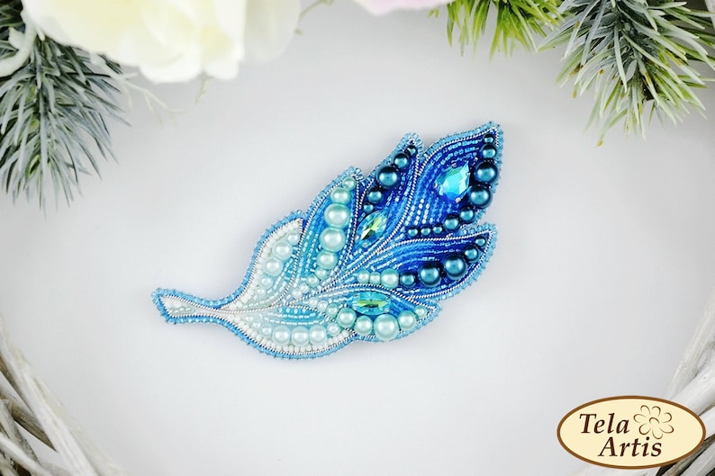 DIY Jewelry Making Kit, Seed Beaded Brooch "turquoise Feather", Tela ...
