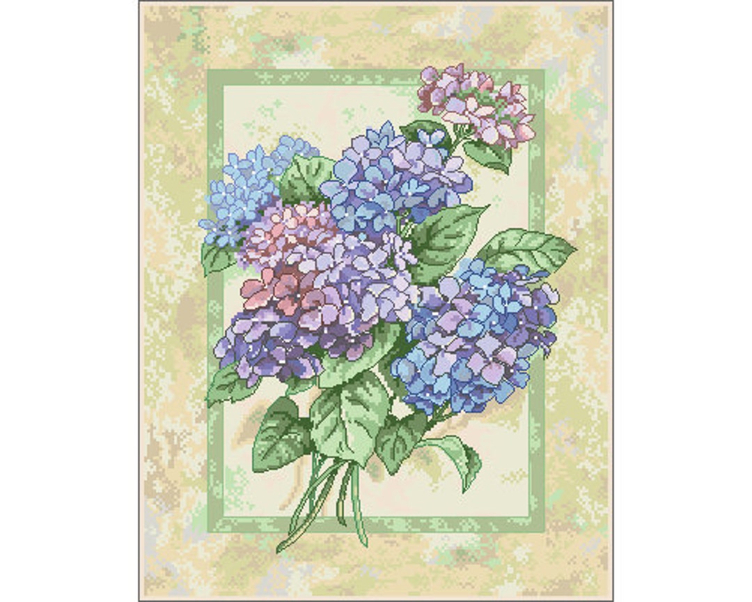 Cross Stitch PDF Pattern Elegant Hydrangeas Scheme Blooming Flowers ...