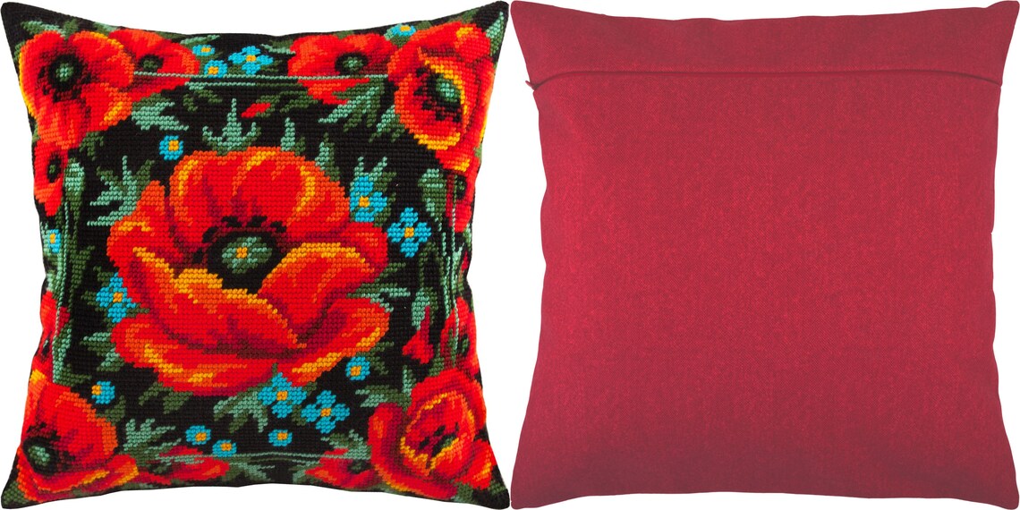 DIY Needlepoint Pillow Kit "poppy Field", Tapestry Cushion Cover Kit ...