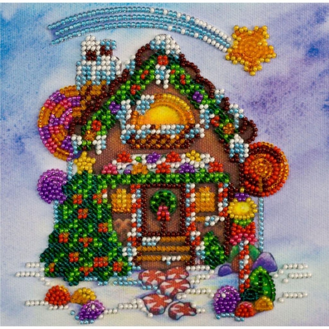 Bead Embroidery Kit on Art Canvas Gingerbread House. Abris Art DIY ...