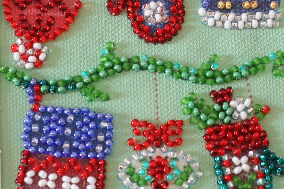 Bead Embroidery Kit Postcard on Art Canvas Happy New Year. DIY Beadwork ...