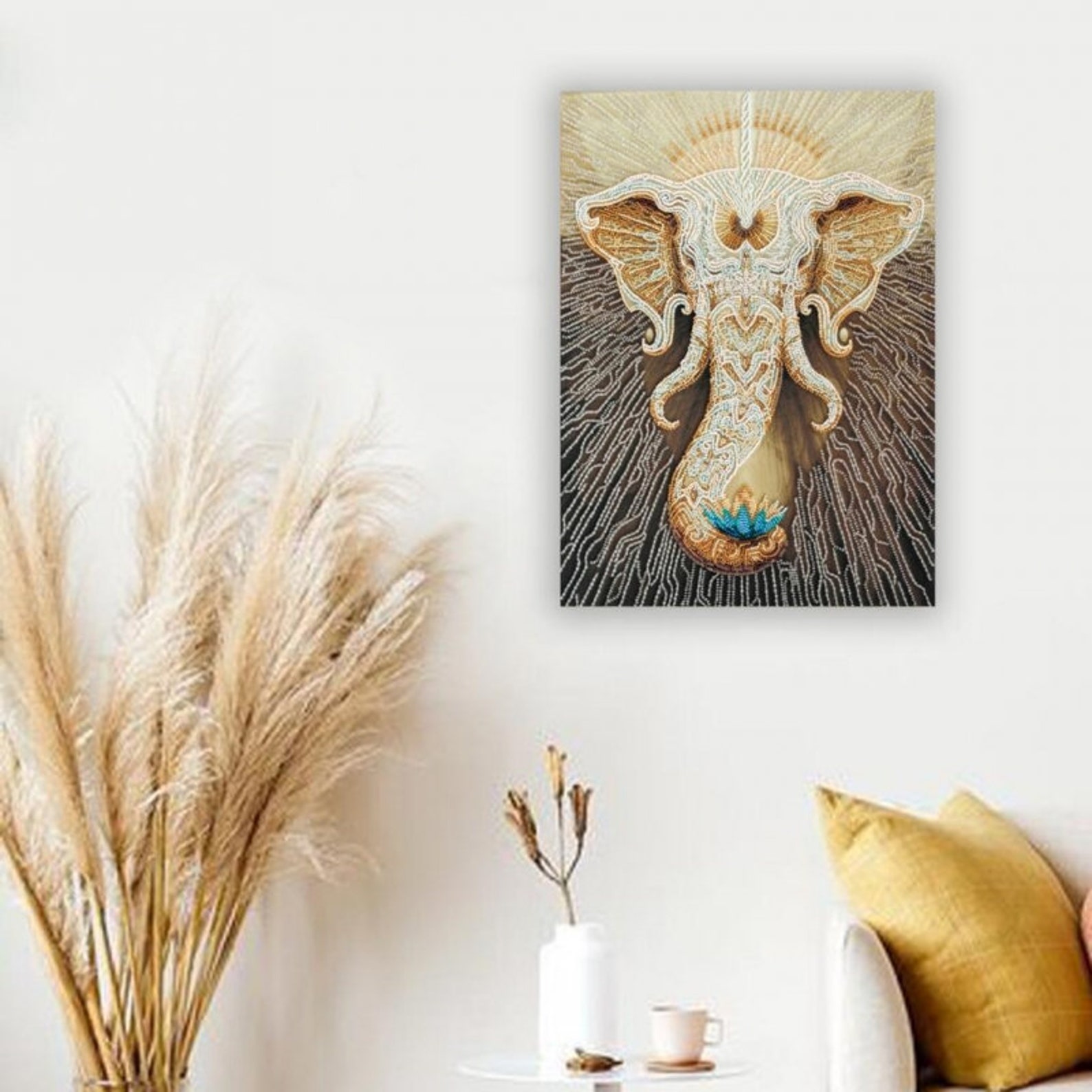 Bead Embroidery Kit on Art Canvas White. DIY Beadwork Kit Embroidery ...