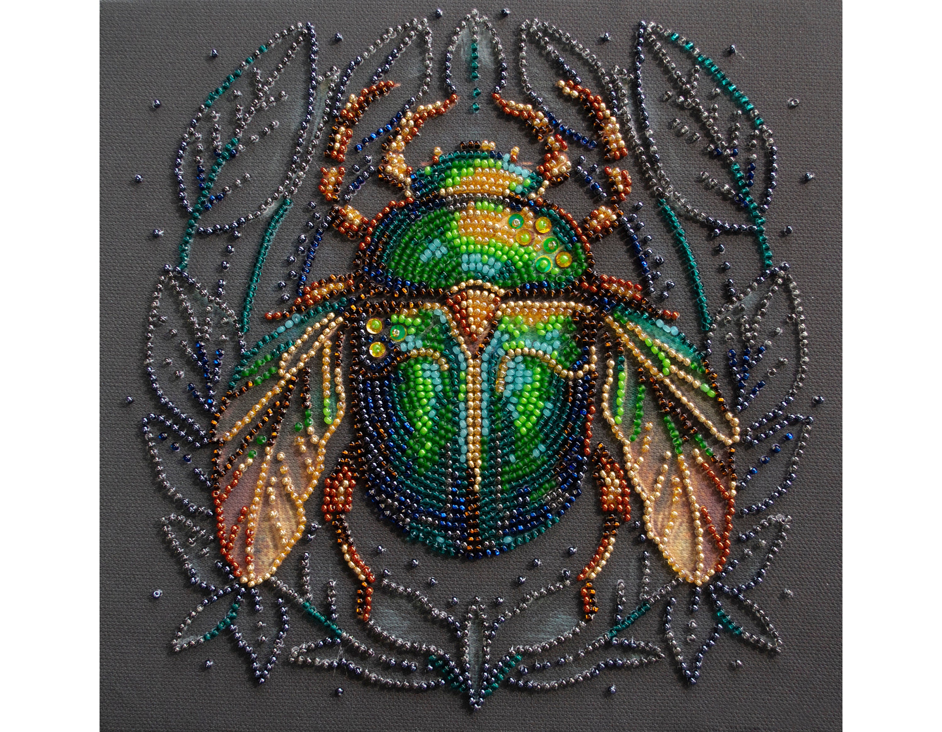 Bead Embroidery Kit on Art Canvas - Emerald Beetle. DIY Beadwork Kit ...