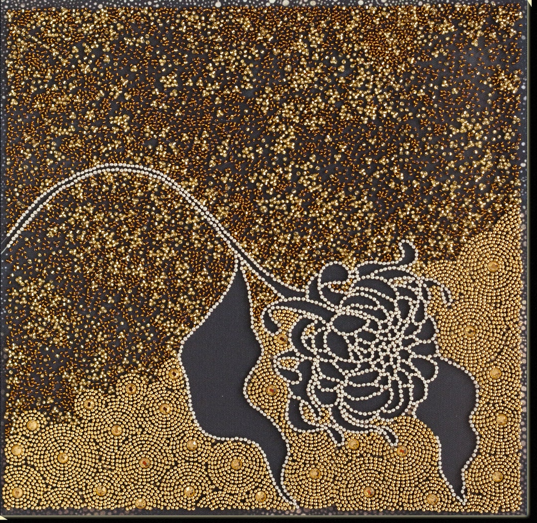 Bead Embroidery Kit on Art Canvas Black Chrysanthemum. DIY Beadwork Kit ...