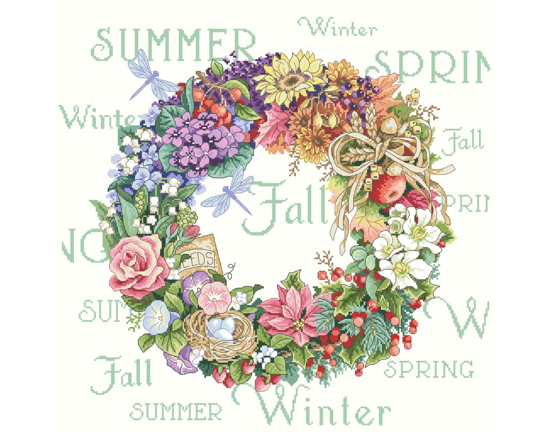 Cross Stitch PDF Pattern the Wreath of All Seasons Scheme Blooming ...