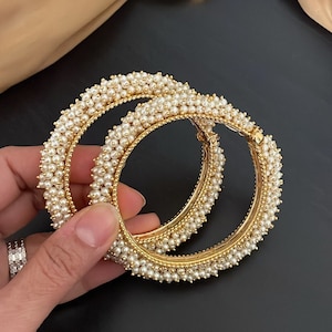 Cluster Pearl Bangles: Gold Finish Indian Jewelry (size 2.4 / 6 / 8 ...