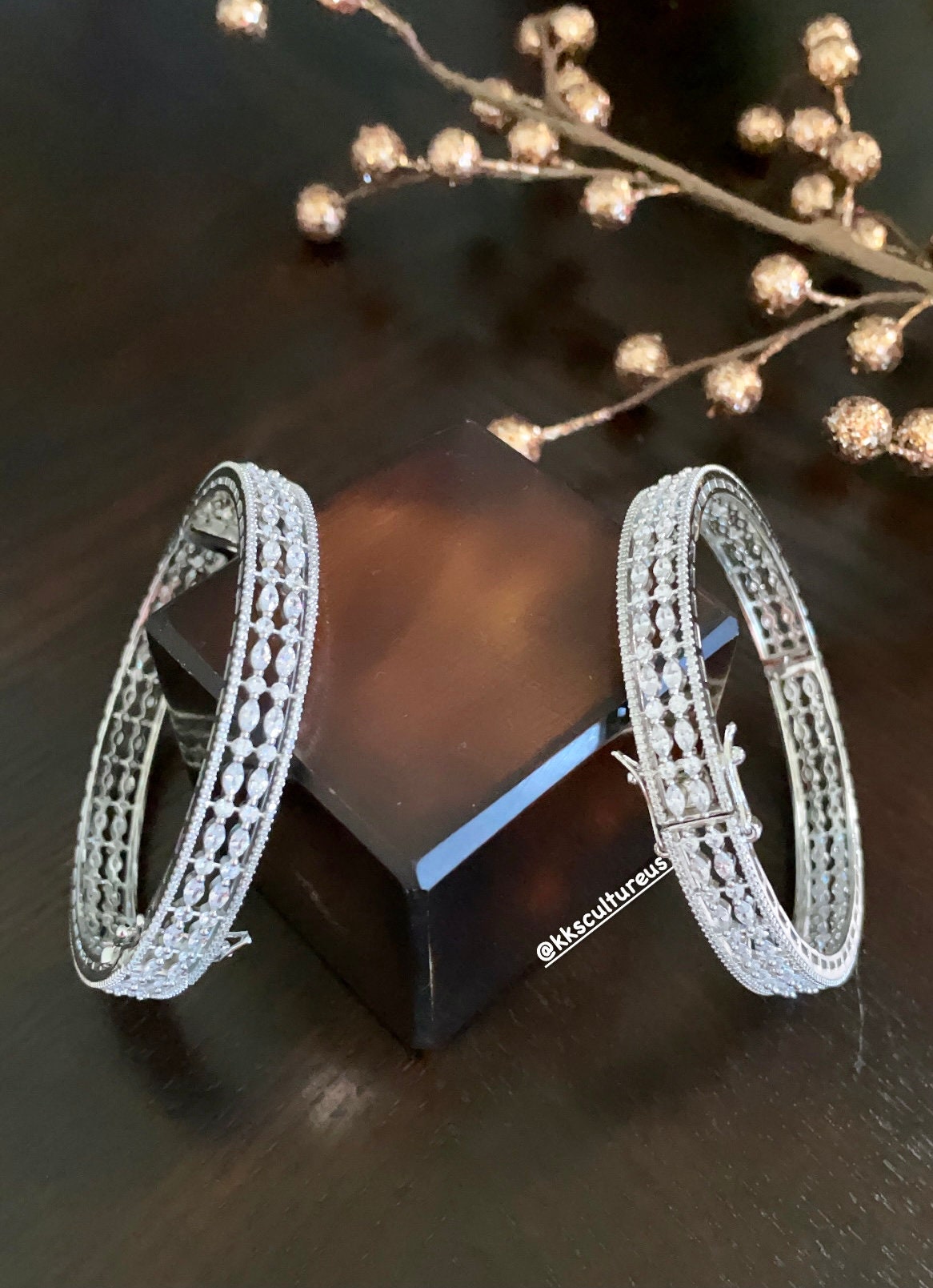 American Diamonds Openable Silver Finish Bangles Rose Gold Finish Diamond Bangles Indian Bangles Wedding Jewelry Diamond Bangles 2.6 8