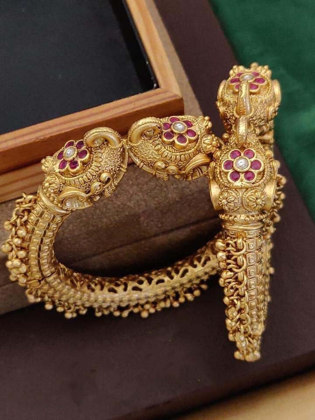 Gold Plated Matte Finish Peacock Ghunghroo Openable Bangles Traditional ...