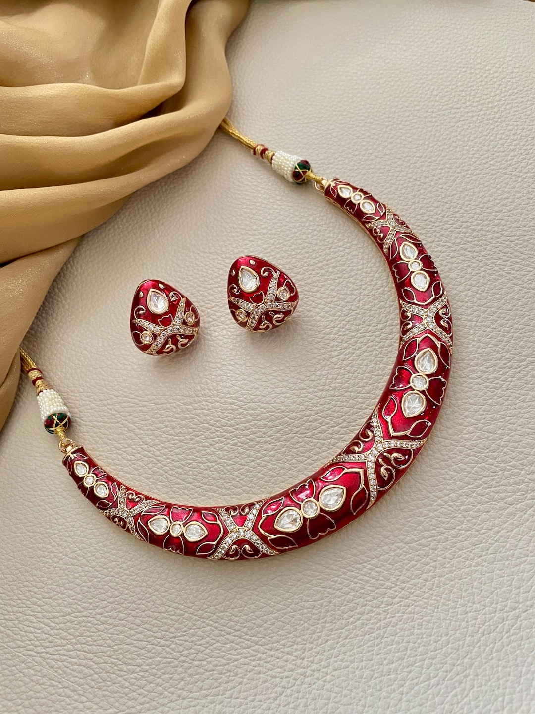 Meenakari Red Gold Rajwadi Kundan Hasli | Maroon Kundan Hasli | Ethnic ...