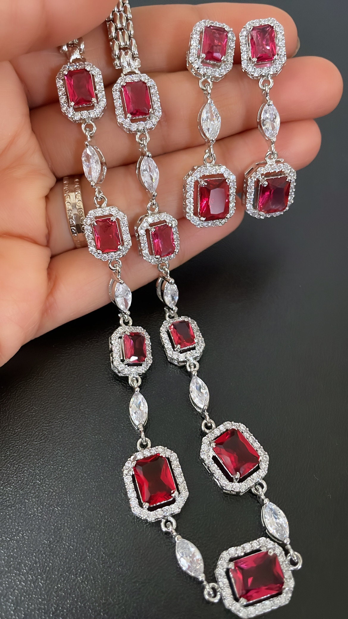 Ruby Diamond Necklace Set Sapphire Blue American Diamond - Etsy