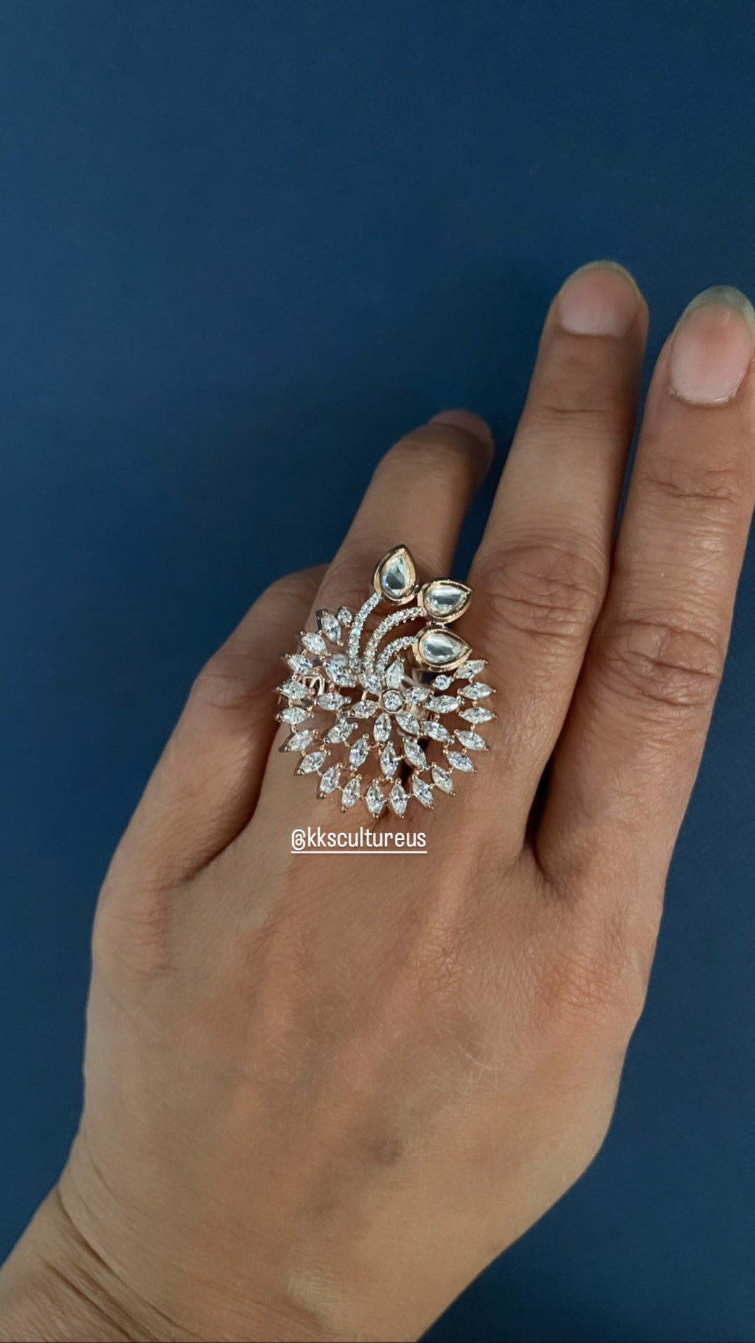 Kundan American Diamond Rose Gold Adjustable Finger Ring | Statement ...