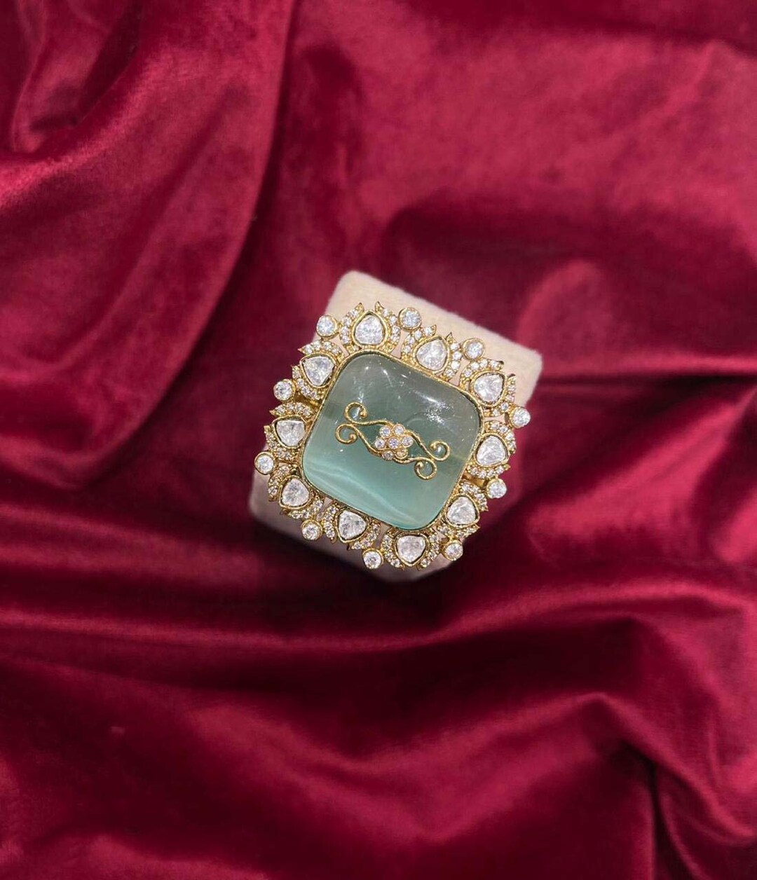 Statement Adjustable Semi Precious Polki Kundan Ring Firoza Turquoise ...