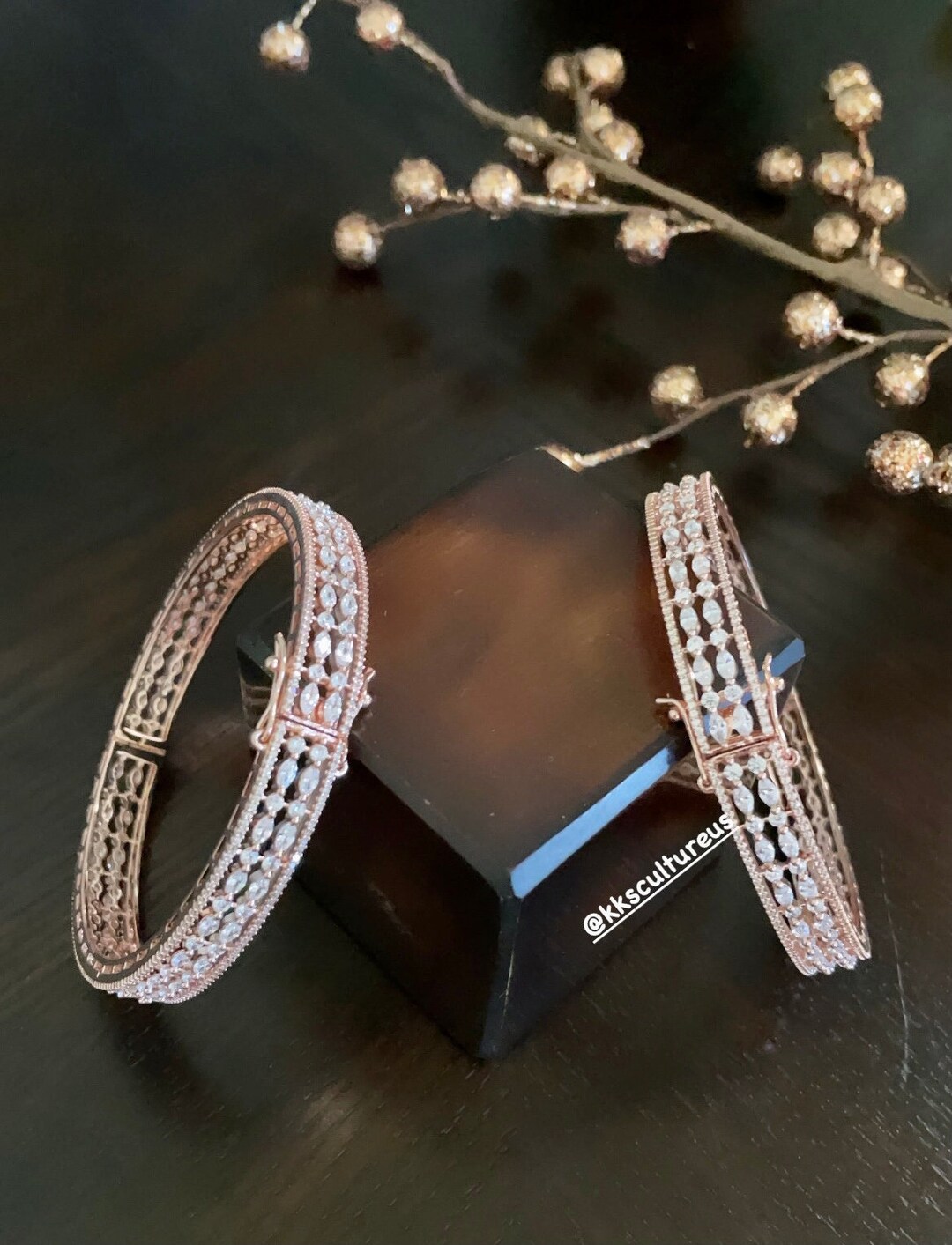 American Diamonds Openable Silver Finish Bangles | Rose Gold Finish ...