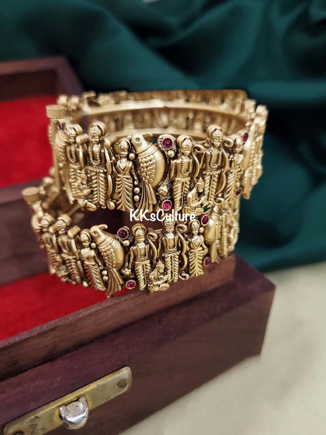 Traditional Antique Finish Gold Bangle Ram Parivaar Openable Kada ...