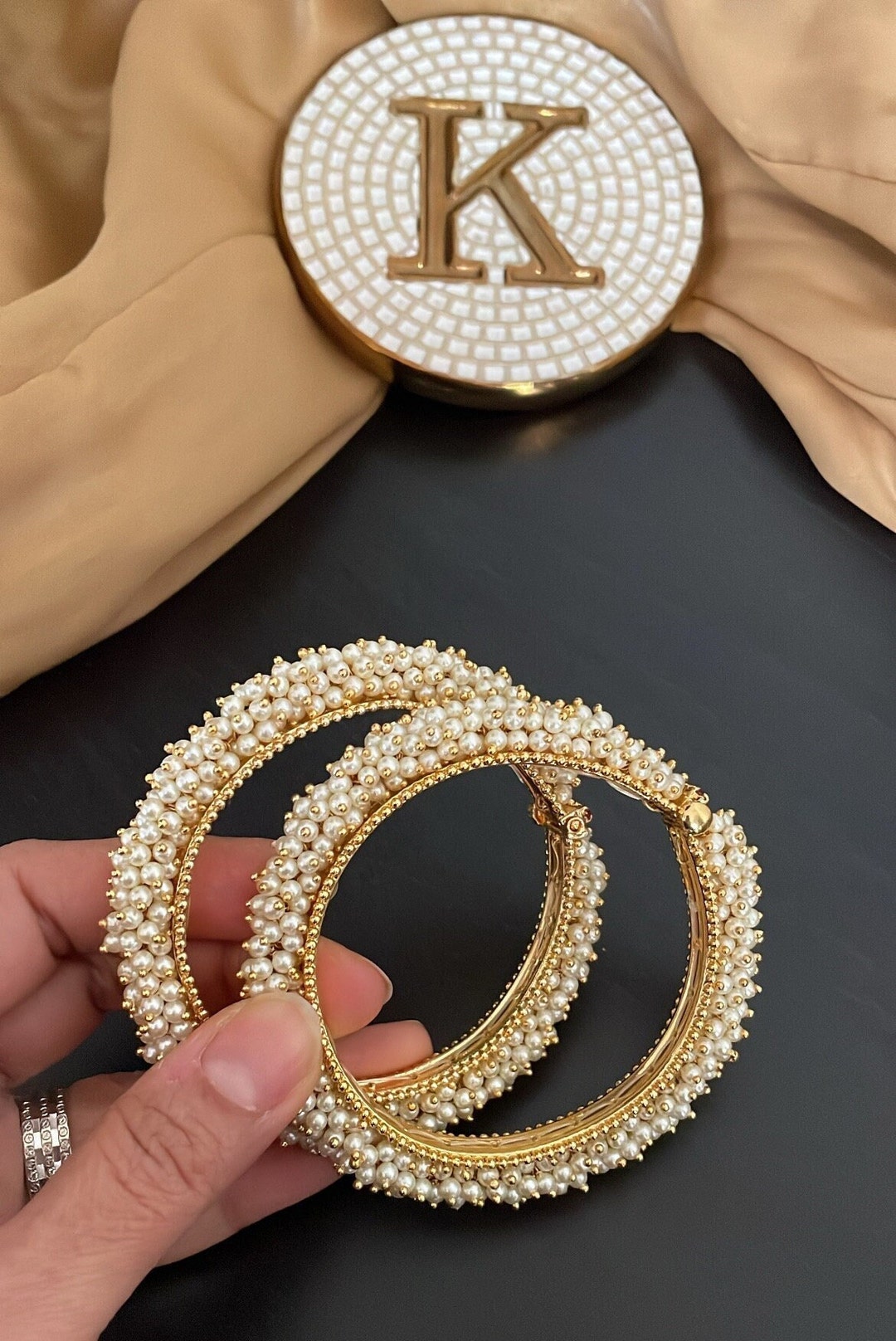 Cluster Pearl Bangles: Gold Finish Indian Jewelry (size 2.4 / 6 / 8 ...