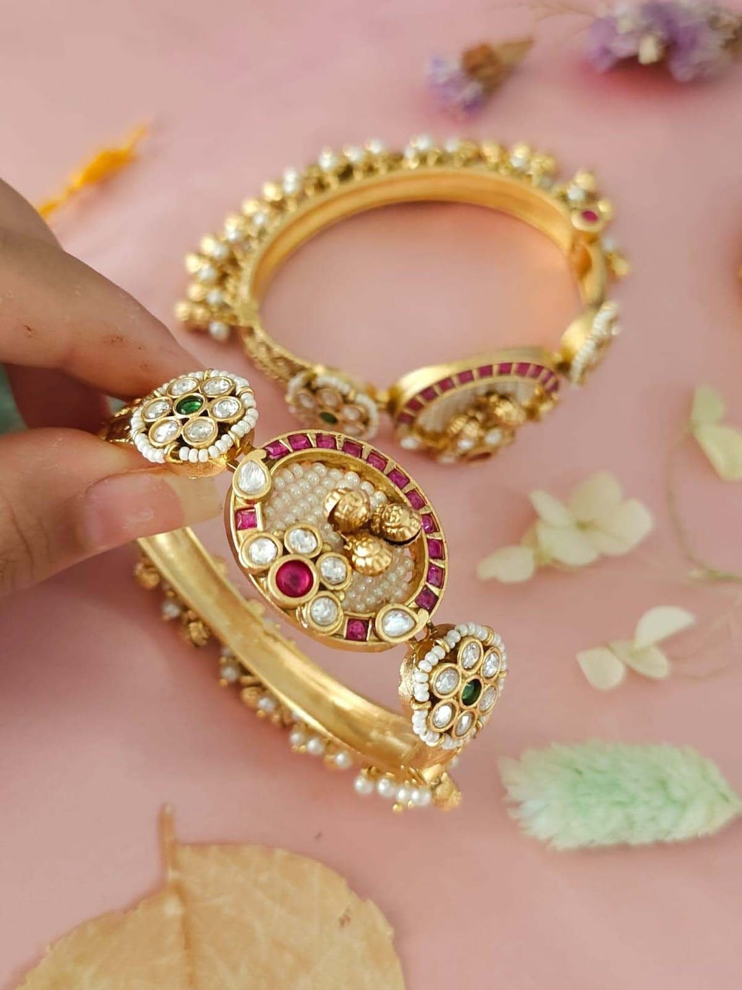 Openable Gold Plated Kundan Rajwadi Pacheli Bangles | Rajwadi Gold ...