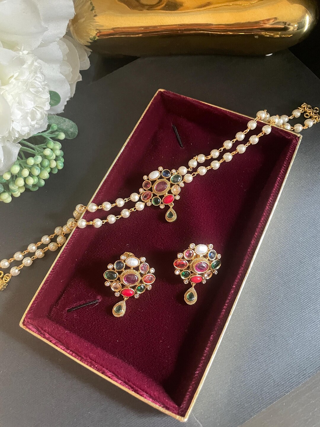 Dainty Multicolor Choker Set | Navrathan Choker | Nauratan Pearl Choker ...