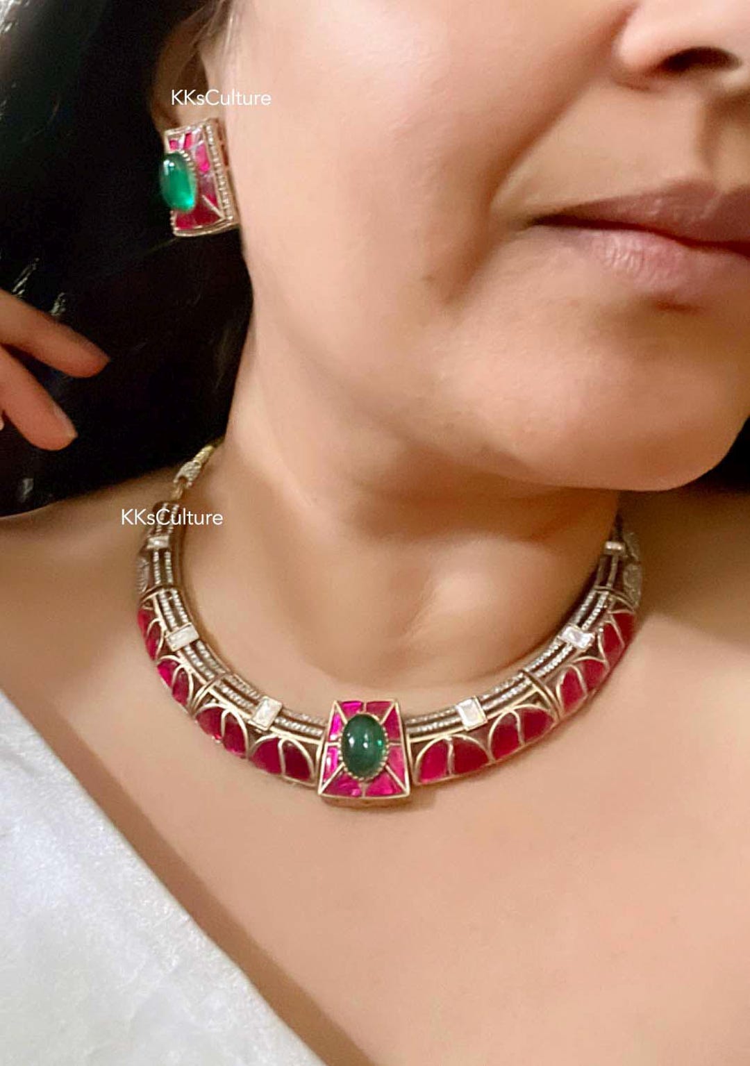 Jadau Kundan Hasli | Pink Green Hansli | Blue Green Hasli | Ethnic ...