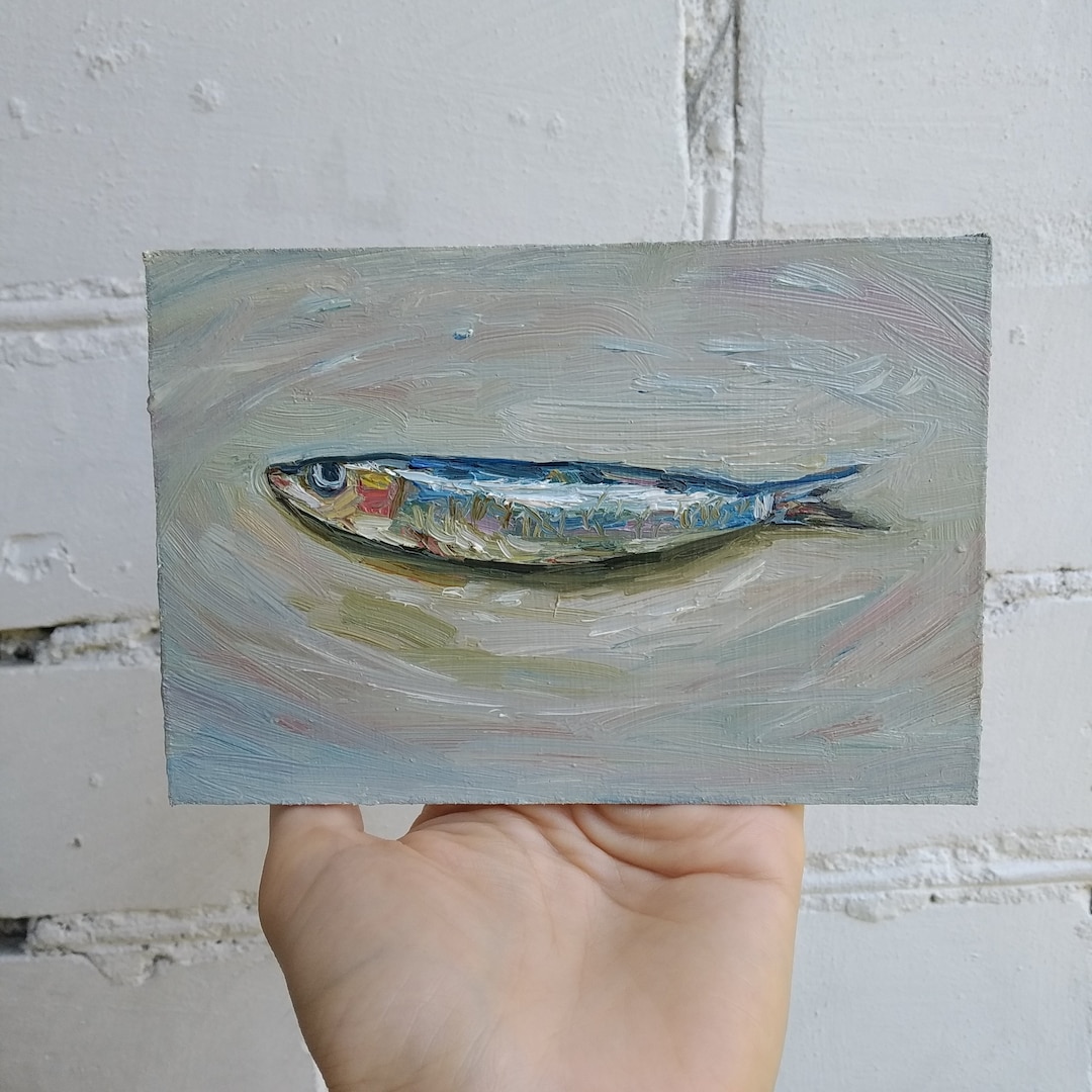 Sardine Painting Original Sardine Oil Wall Art Seafood Kitchen Still ...