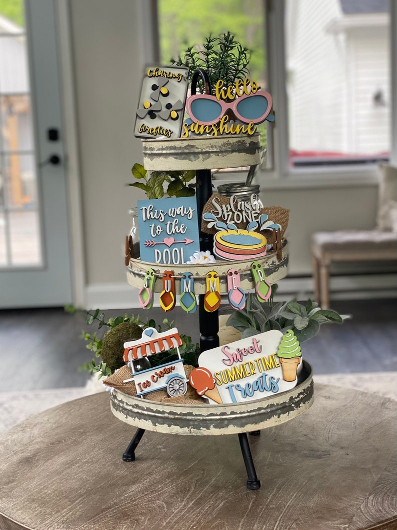 Summer Tiered Tray Summer Decor Summer Pool Tiered Tray - Etsy