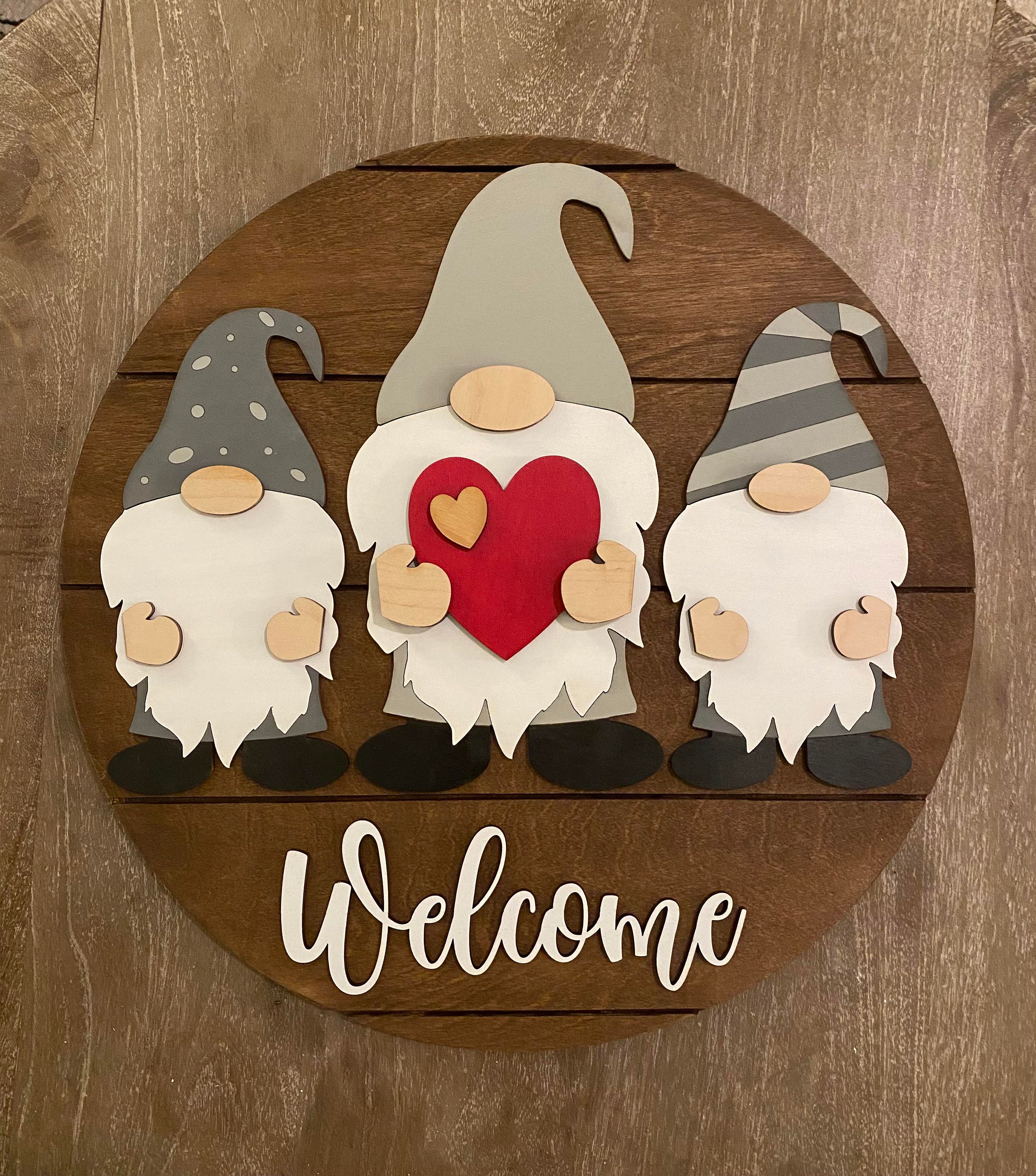 Triple Gnome welcome sign/18in welcome sign/home | Etsy