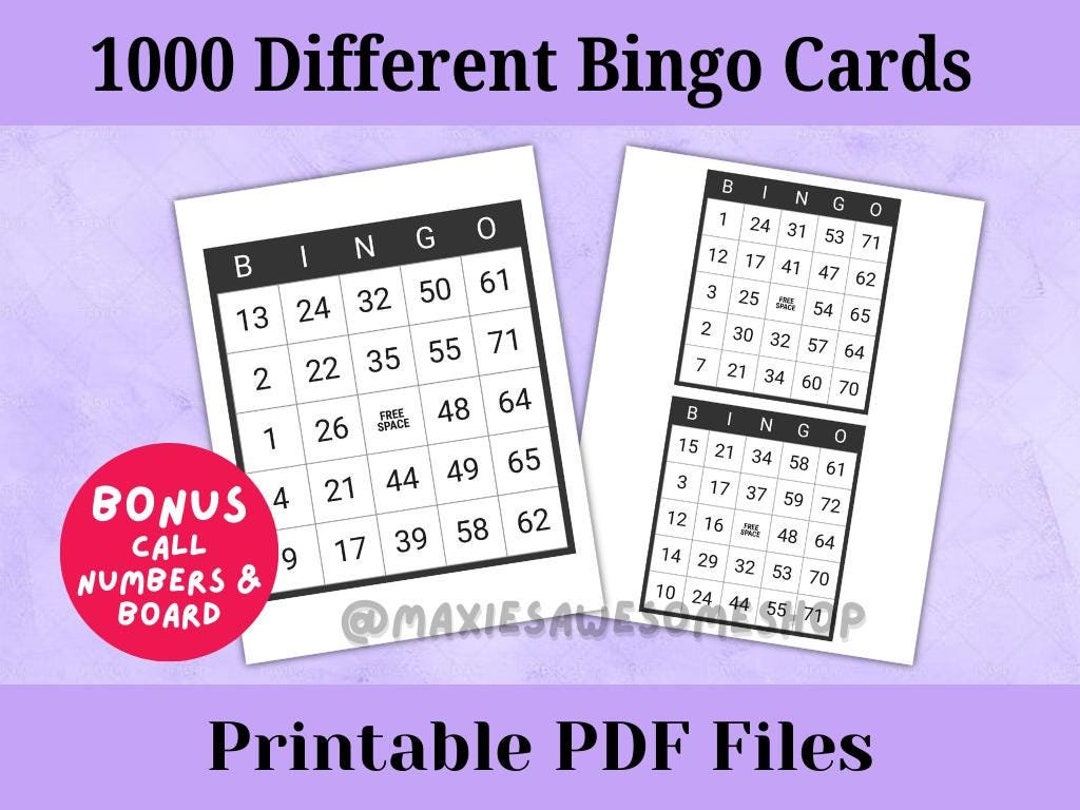1000 Bingo Cards Printable Pdf Download I 1 and 2 per Page I 500 Pages ...