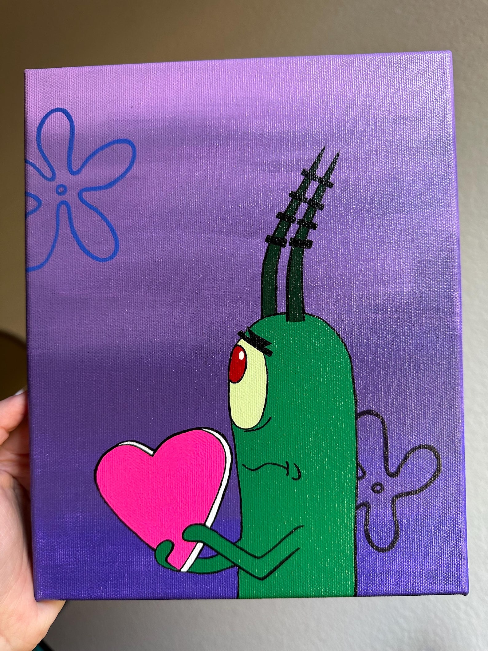 Plankton Holding Heart Acrylic Painting - Etsy