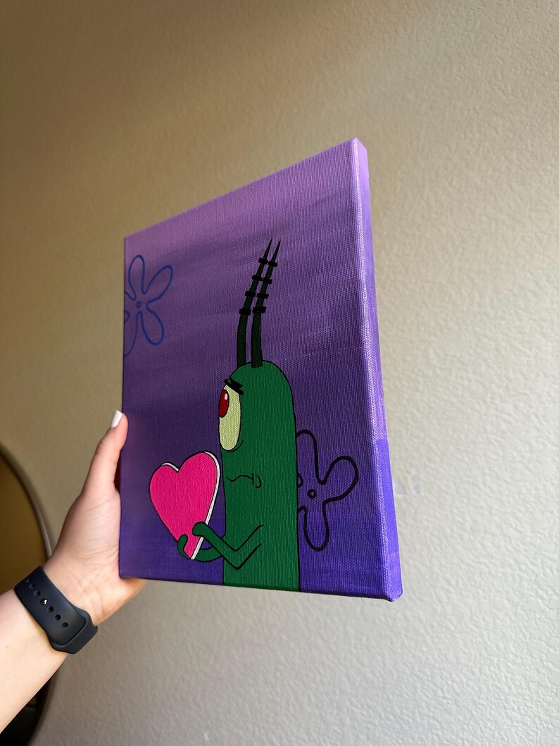 Plankton Holding Heart Acrylic Painting - Etsy