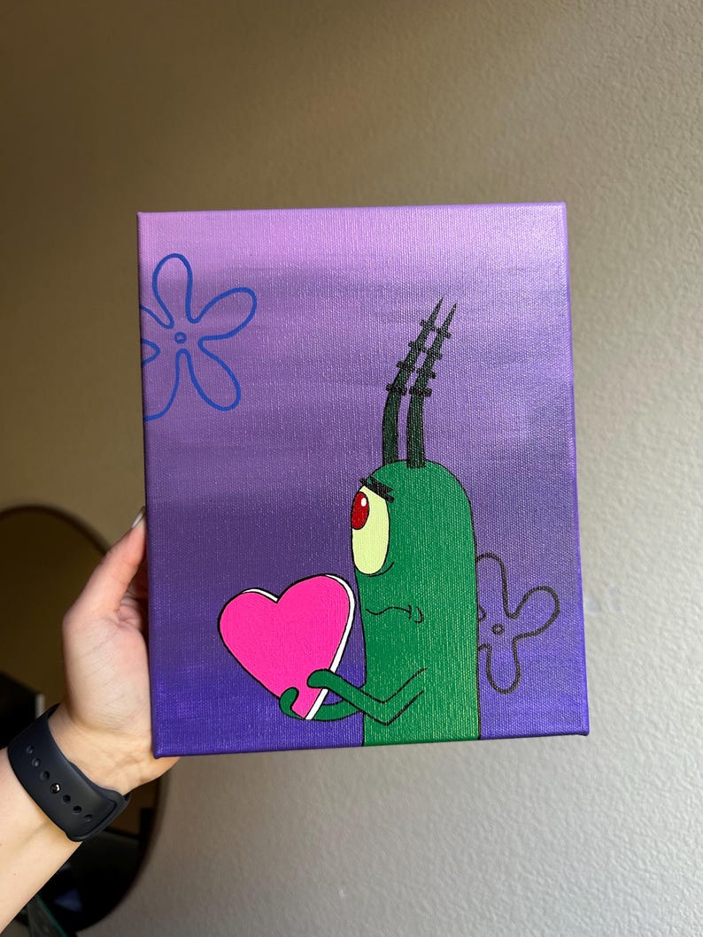 Plankton Holding Heart Acrylic Painting - Etsy