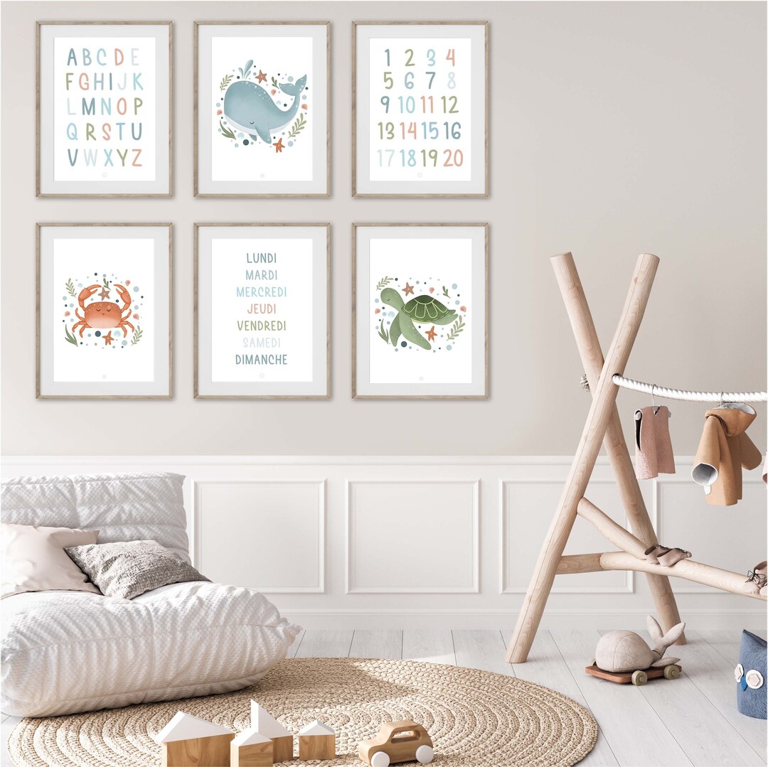 Set of 6 Marine Animal Posters, Set of Sea-themed Posters, Educational ...