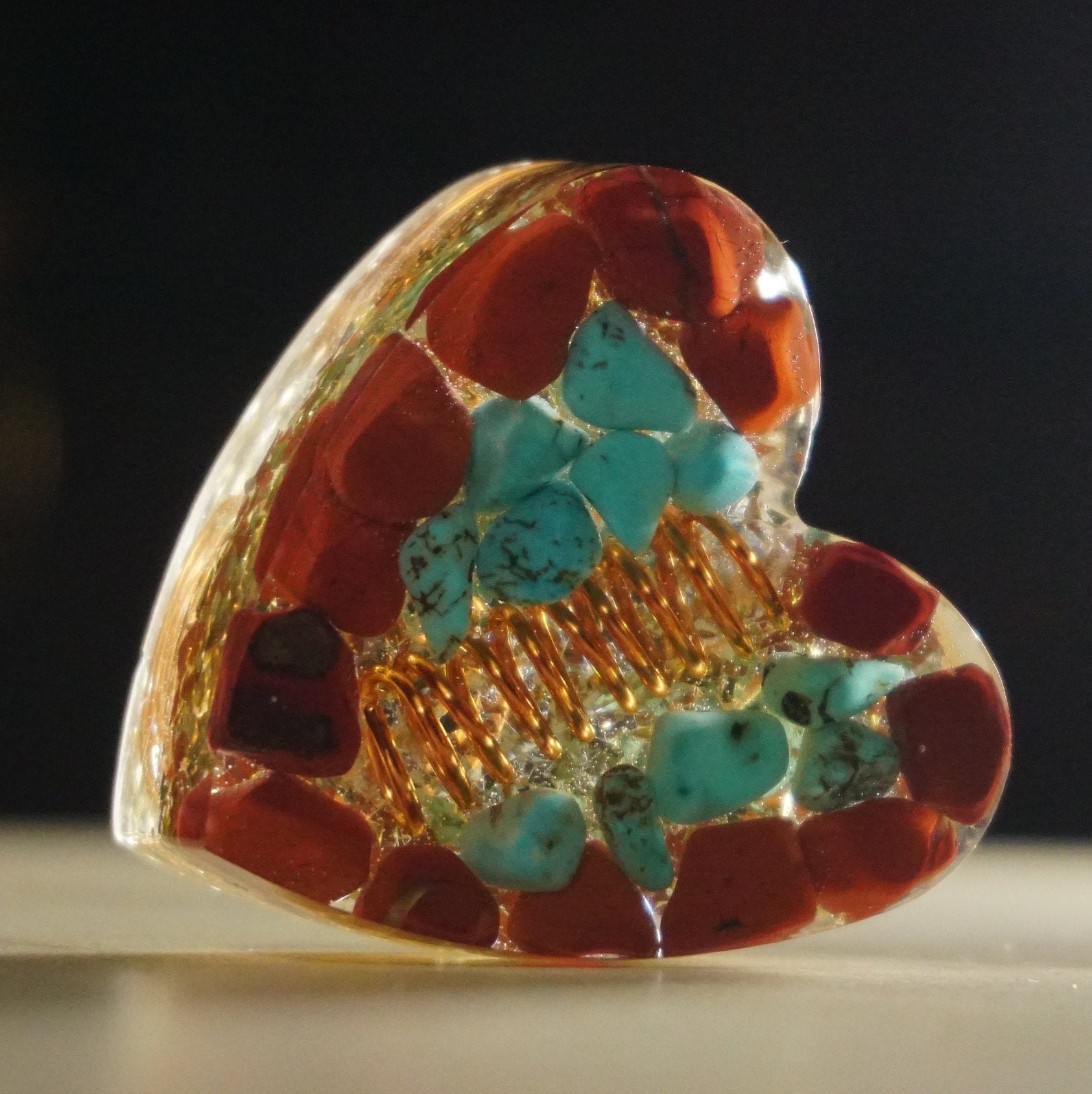 Heart-shaped Orgonite With Red Jasper and Turquoise With Copper Coils ...